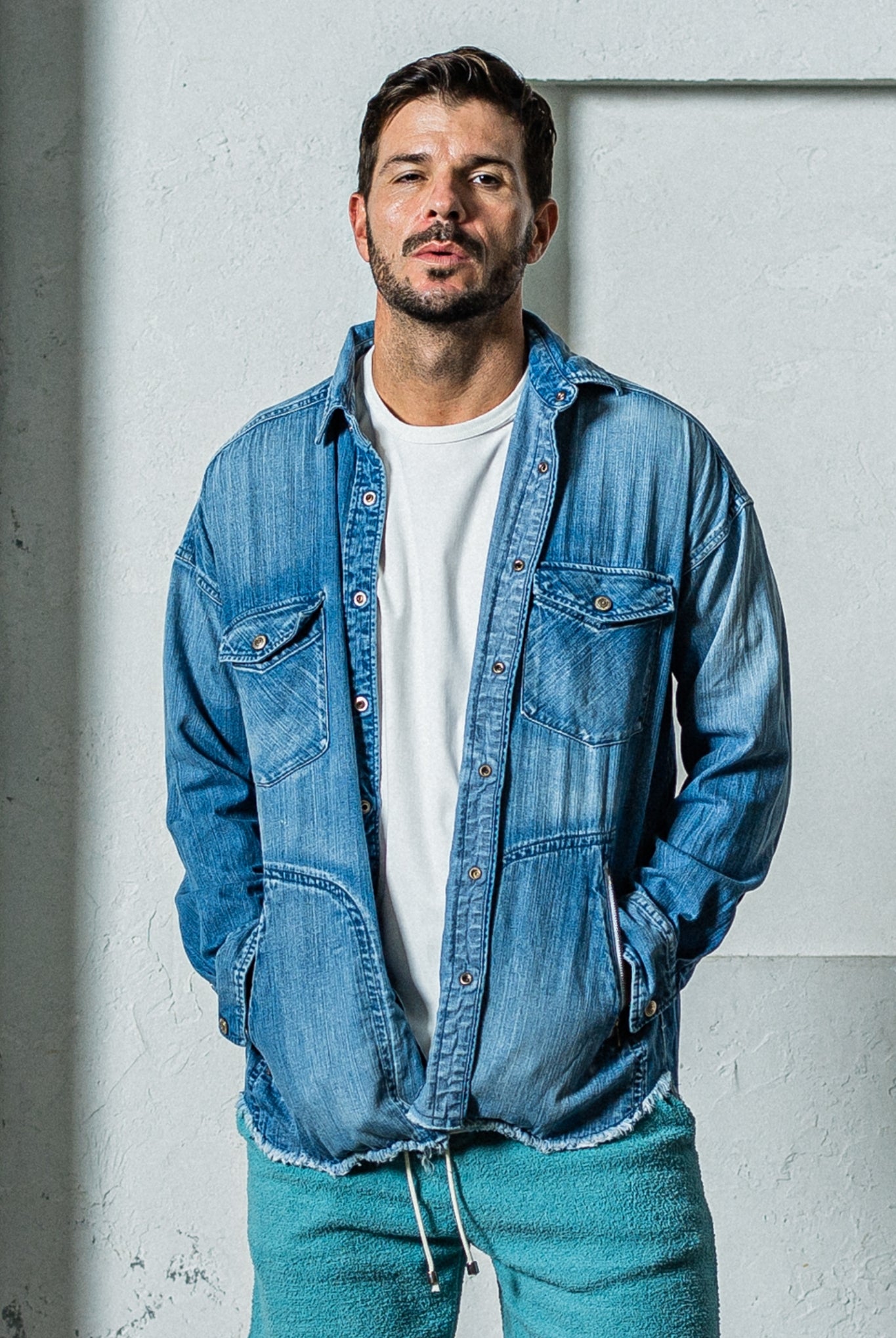 RESOUND CLOTHING リサウンド クロージング | ダンガリーシャツ デニムシャツ インディゴ ファスナーポケット オーバーサイズ OVER DENIM shirts RC35 ...